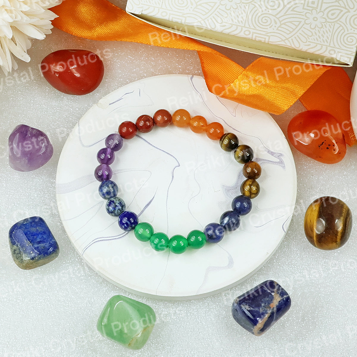 7 Chakra Bracelet with Black Tourmaline Stone Combination 8 mm Beads ...