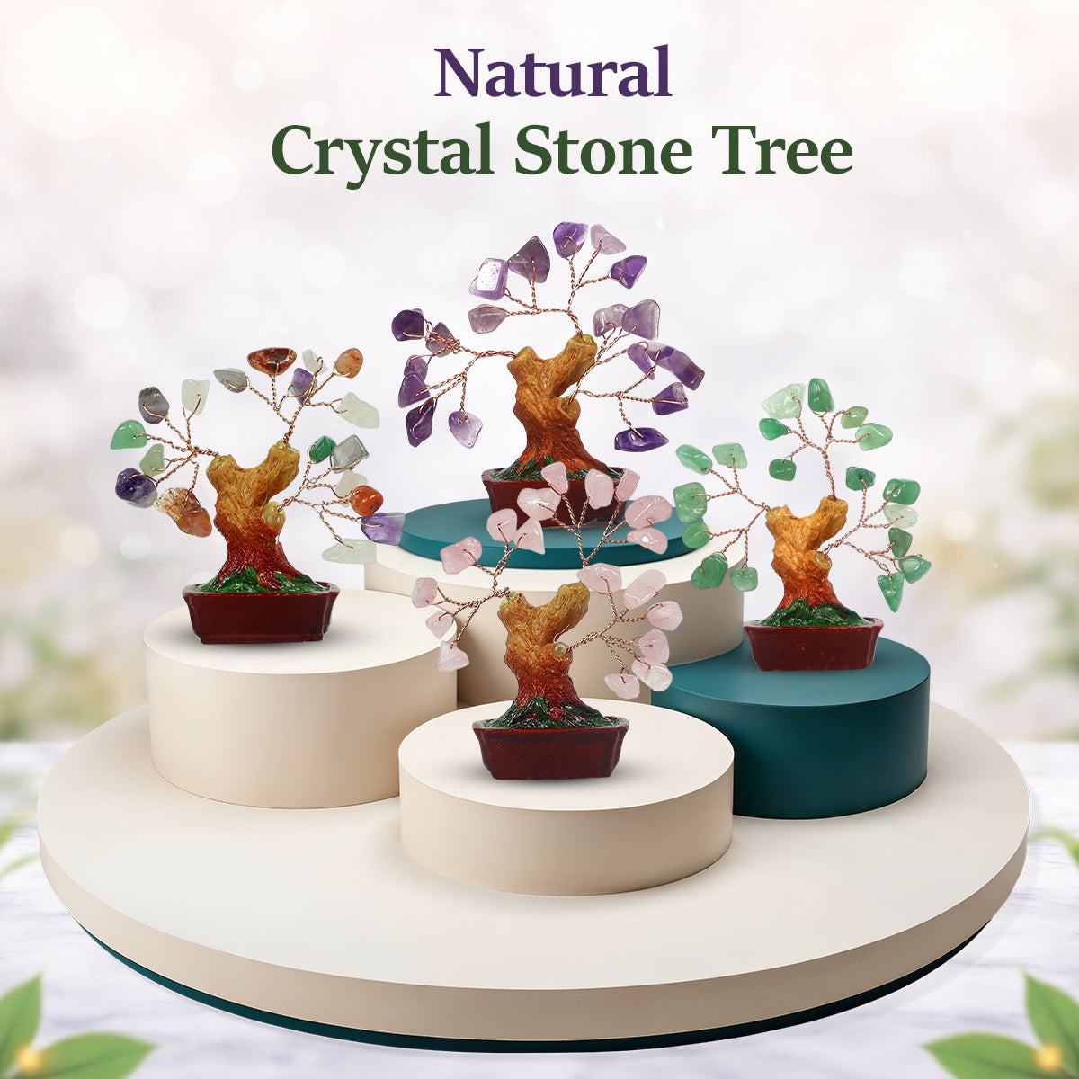Natural Crystal Stone Tree Design 1 Available in Stone Tree Rose Quart