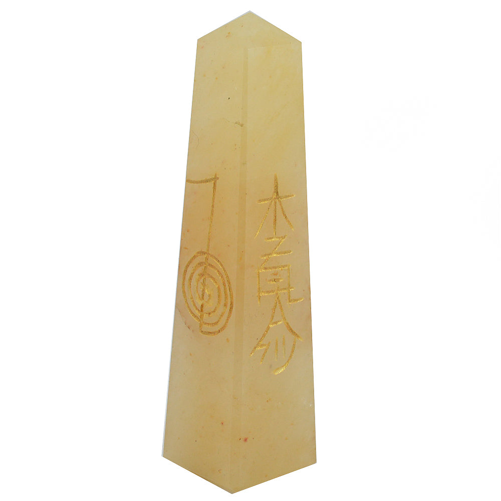 Golden Quartz Reiki Symbol Engraved Tower / Pencil / Obelisks