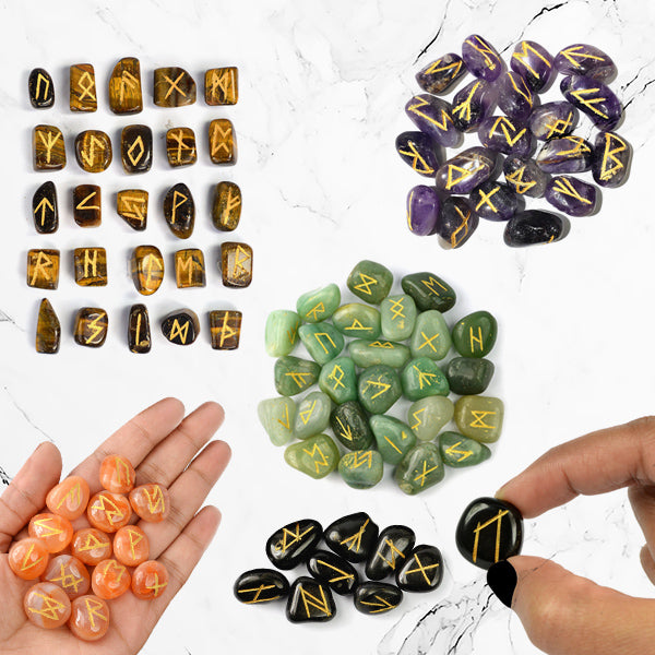 Natural Stone Tumble Shape Rune Set 25 Pc – Reiki Crystal Products LLP